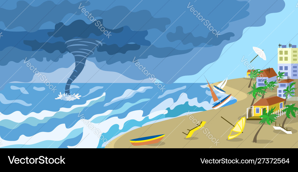Storm tornado at city beach concept banner flat Vector Image