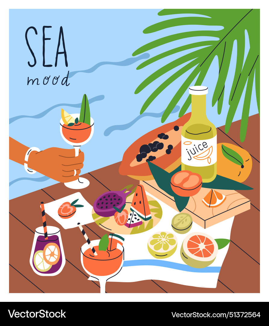 Summer picnic by sea enjoying refreshing Vector Image