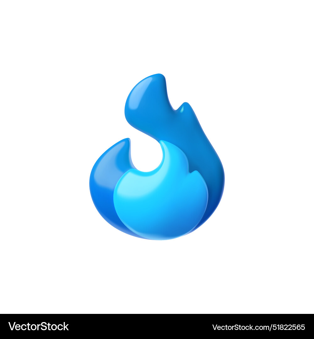 Blue gas or fire flame 3d plastic icon burning Vector Image