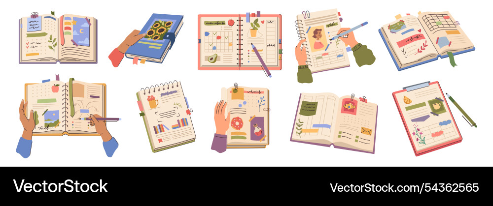 Diaries and planners organizers notebooks Vector Image