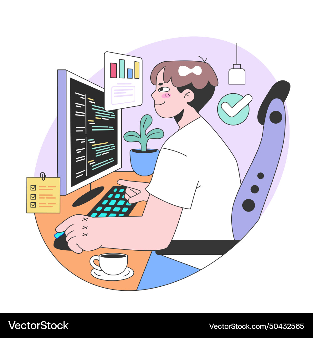 Focused developer concept flat Royalty Free Vector Image