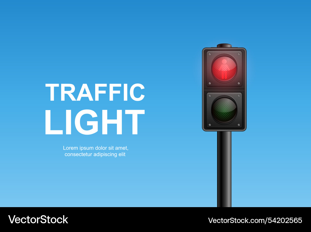 Realistic traffic light with red Royalty Free Vector Image