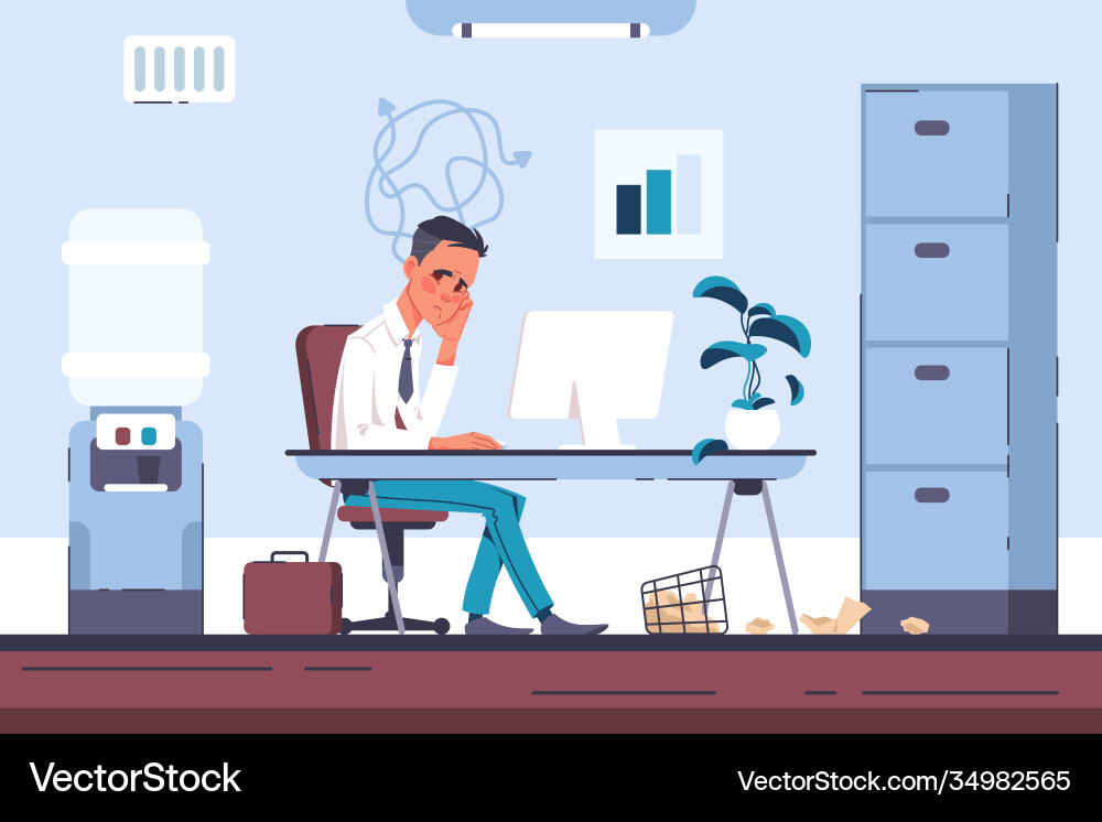 Tired office worker burnout businessman Royalty Free Vector
