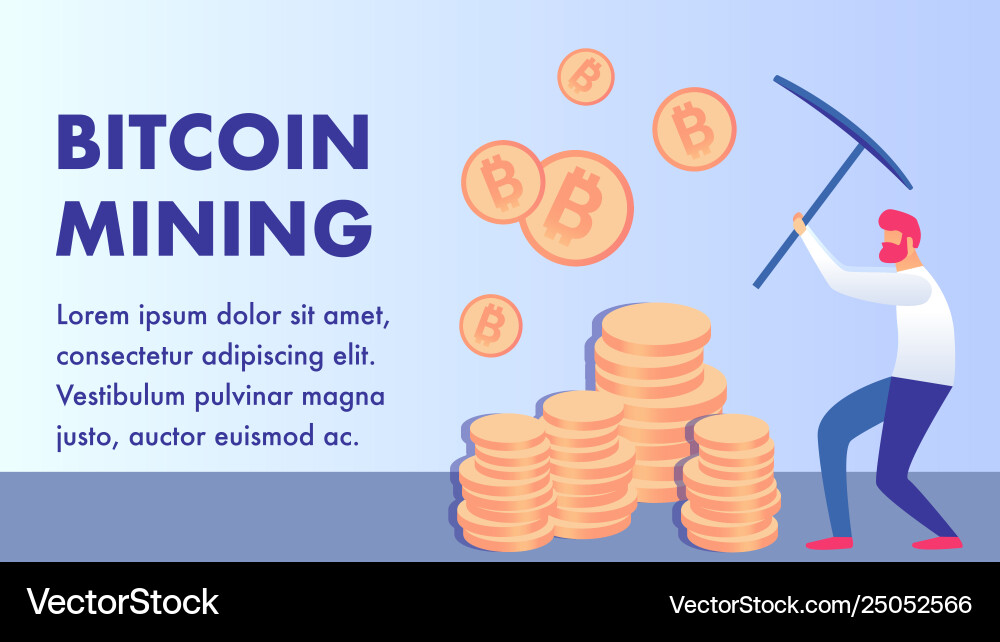 Cryptocurrency bitcoin mining banner flat layout Vector Image