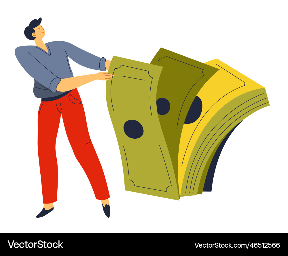 Man pulling money character working on profit Vector Image