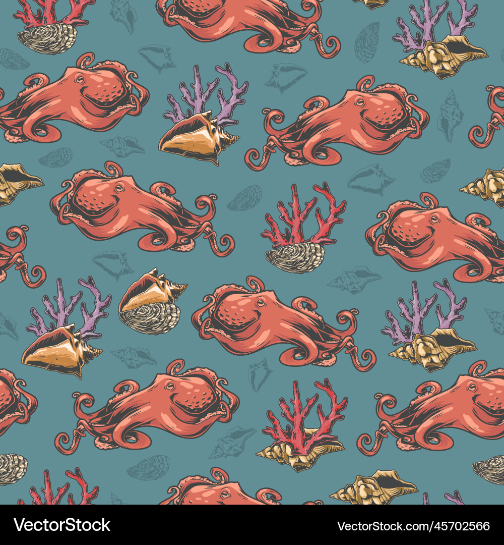 Oceanic octopuses pattern seamless colorful Vector Image