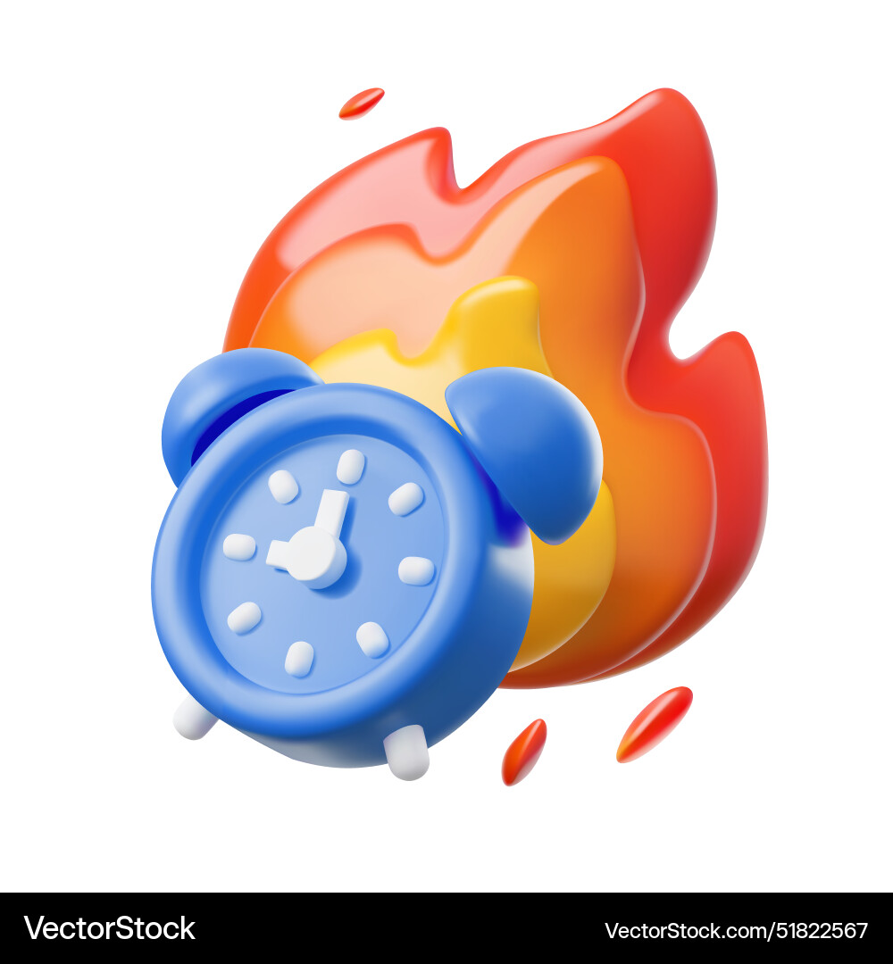 Alarm clock is engulfed in flames 3d Royalty Free Vector