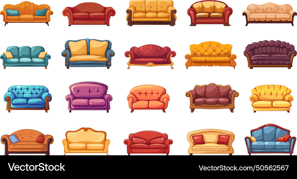 Cozy sofas and couches interior safa icons Vector Image