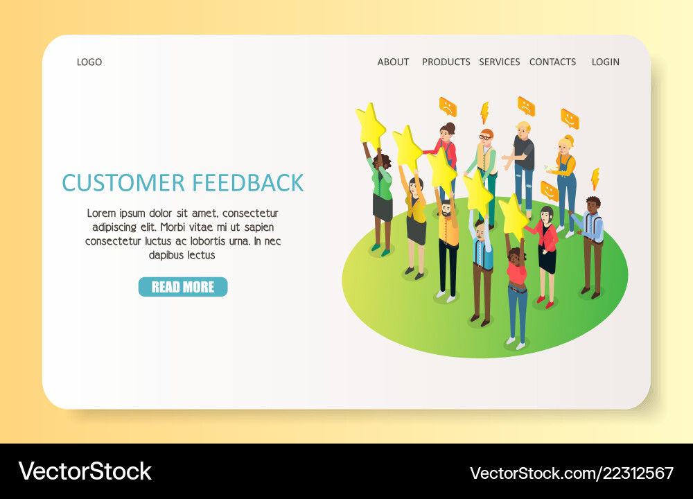 Customer feedback landing page website Royalty Free Vector