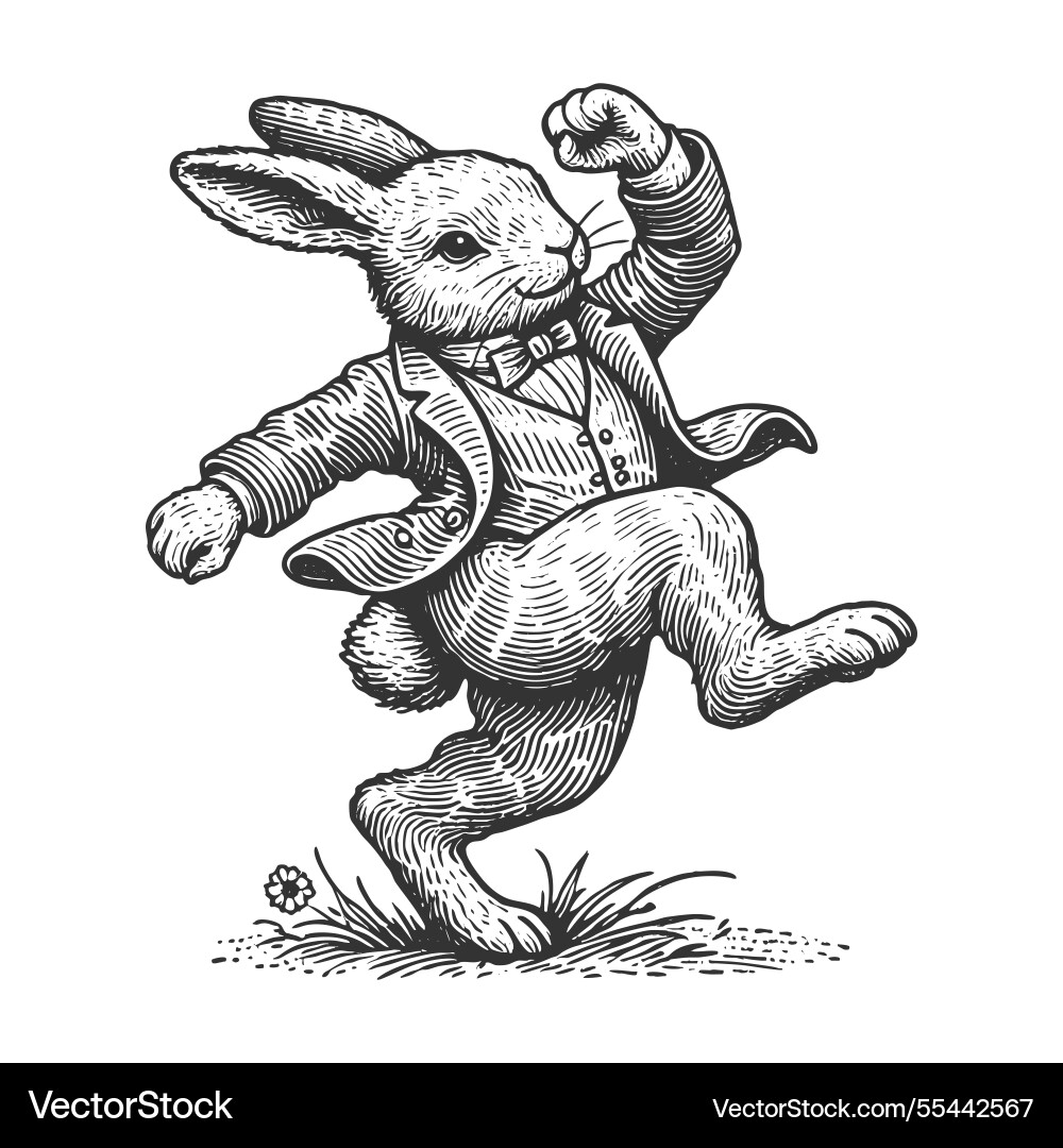 Dancing rabbit in suit engraving Royalty Free Vector Image