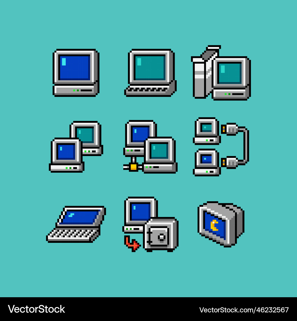 Retro computer interface elements set old pc ui Vector Image