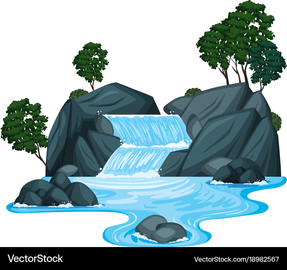Scene with waterfall and river running down Vector Image