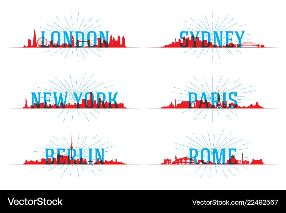 Set of city skyline world Royalty Free Vector Image
