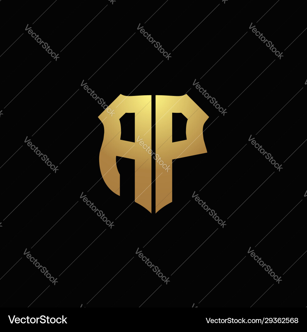 Ap logo monogram with gold colors and shield Vector Image