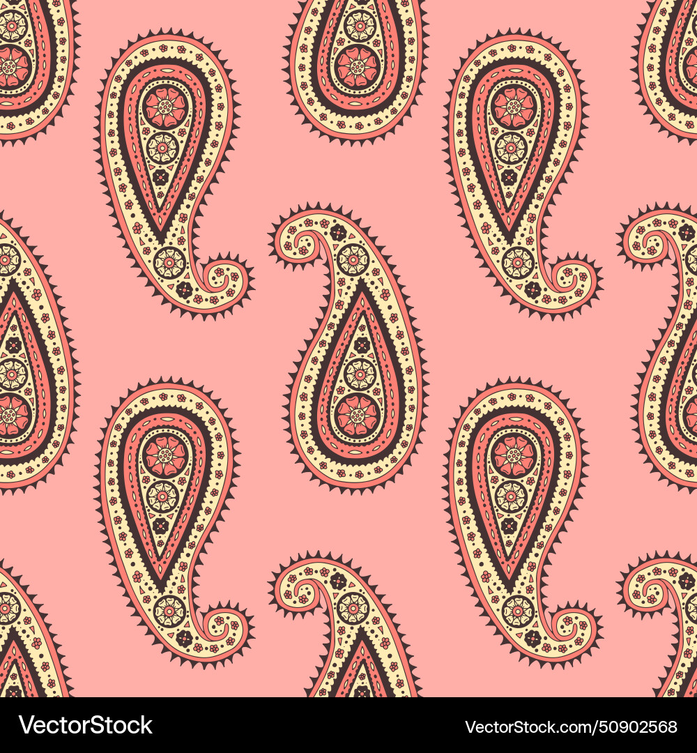 Colorful seamless pattern with yellow paisley Vector Image