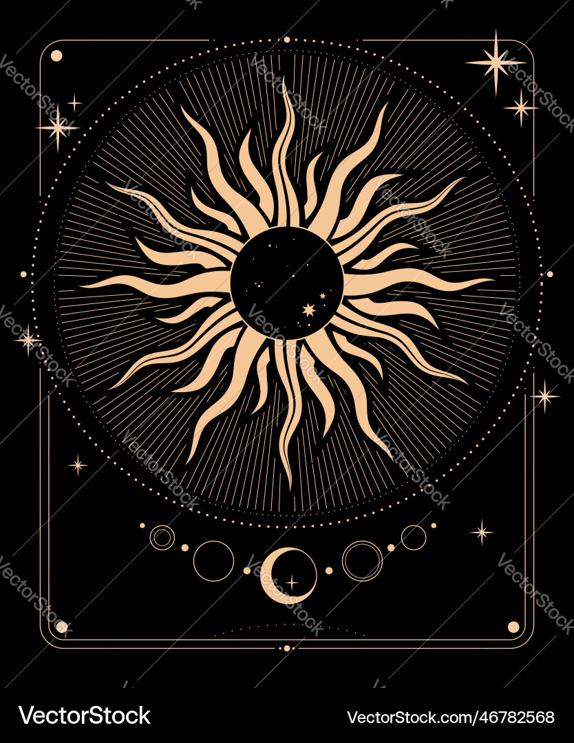 Mystical esoteric composition of golden sun moon Vector Image