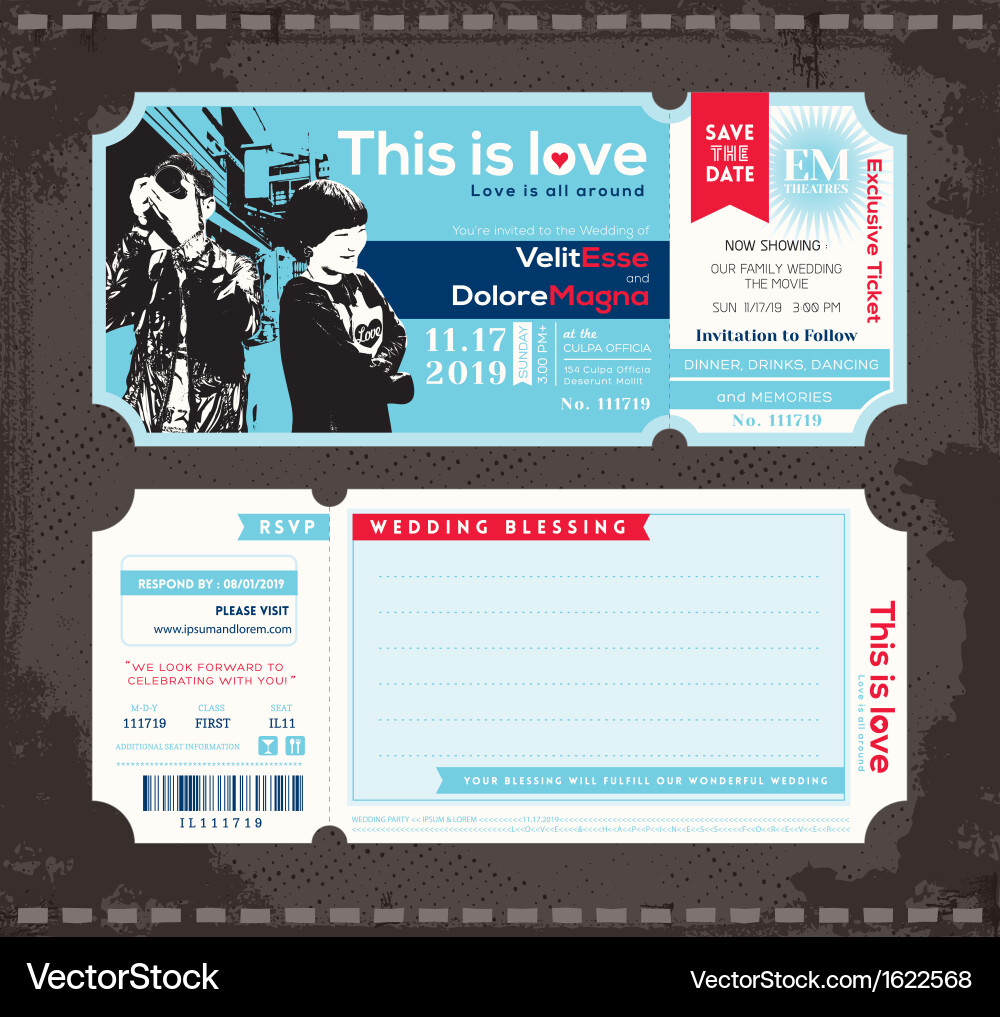 Ticket wedding invitation design template Vector Image