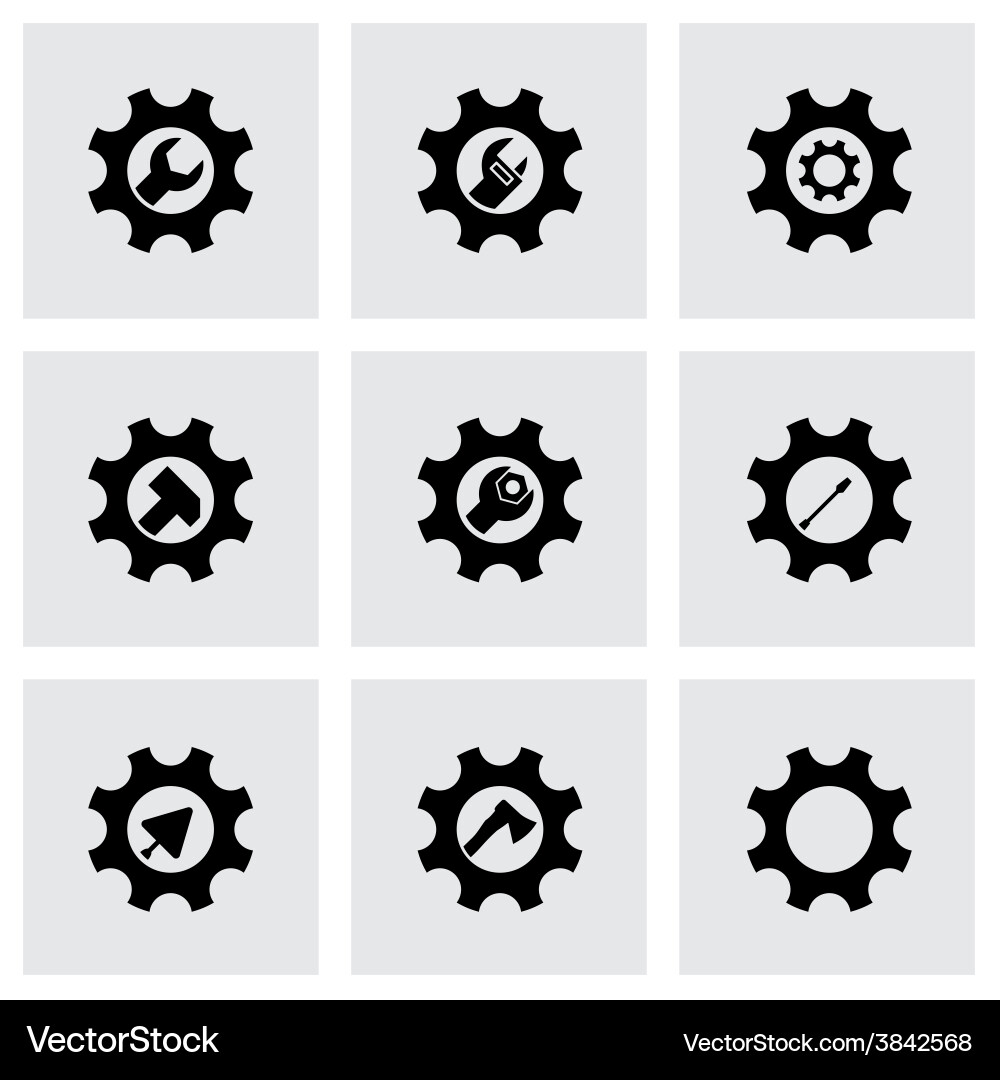 Tools in gear icon set Royalty Free Vector Image