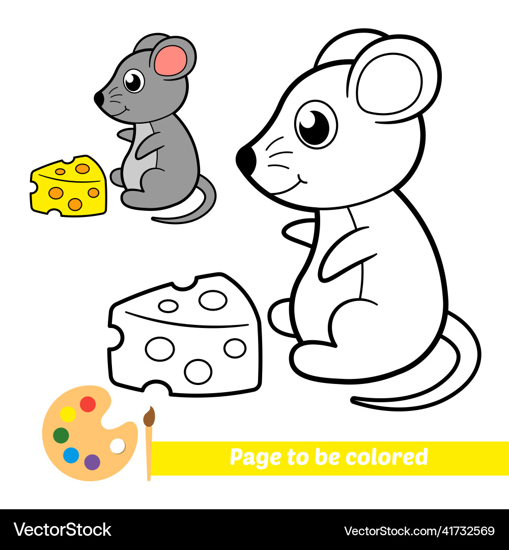 Coloring book for kids mouse with cheese Vector Image