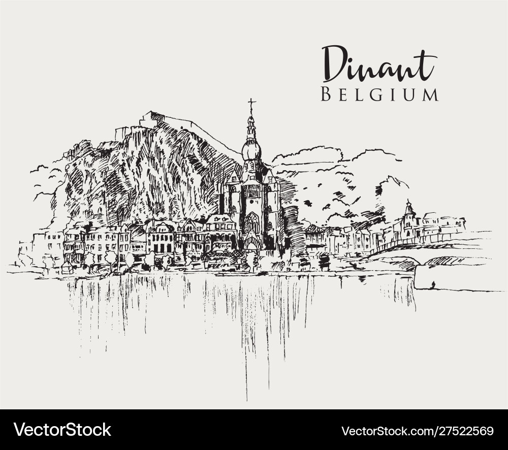 Drawing sketch dinant belgium Royalty Free Vector Image