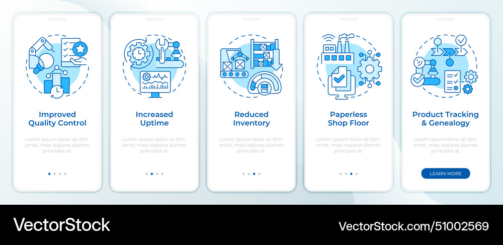 Industrial controls blue onboarding mobile app Vector Image Industrial controls blue onboarding mobile app Vector Image