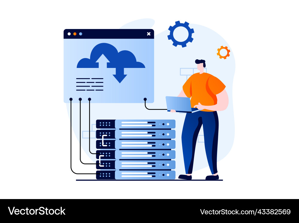 Saas concept with people scene in flat cartoon Vector Image