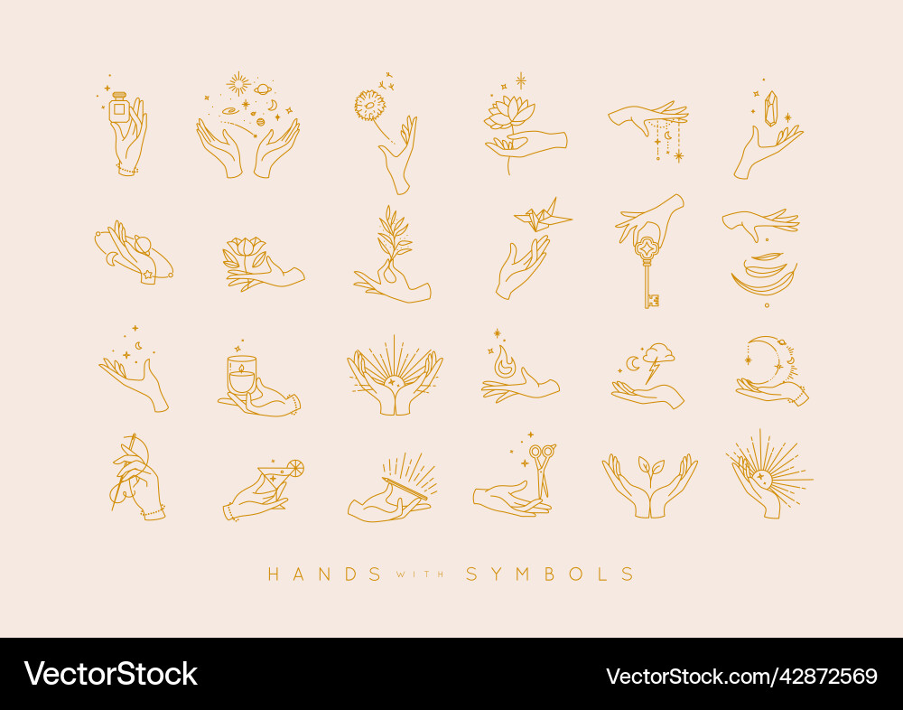 Set of hands with symbols Royalty Free Vector Image