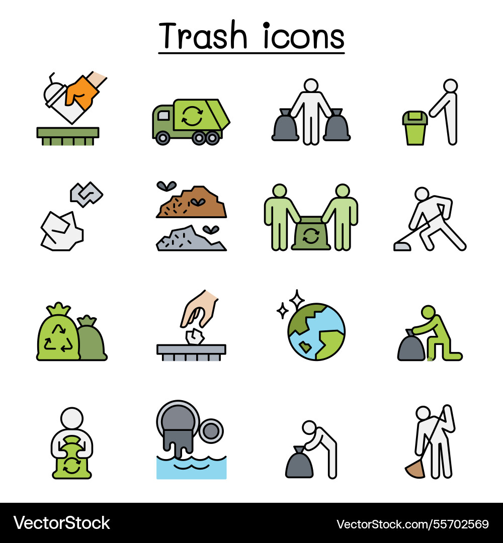 Trash garbage rubbish dump refuse icon set in Vector Image