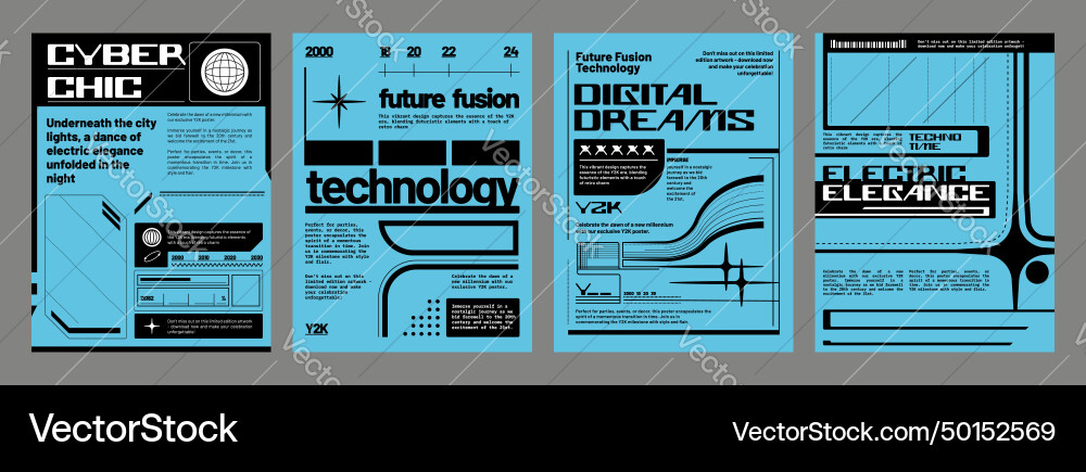 Trendy y2k design style poster template set Vector Image