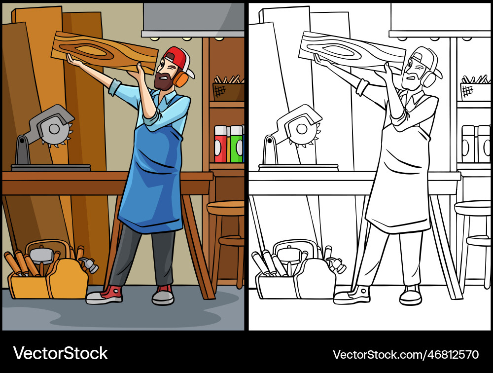 Carpenter coloring page colored Royalty Free Vector Image