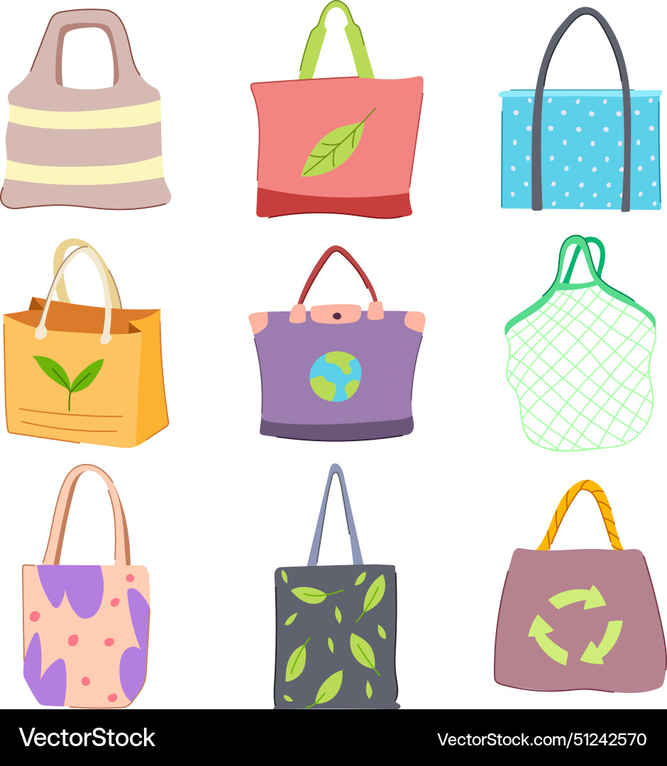 Eco friendly shopping bag set cartoon Royalty Free Vector