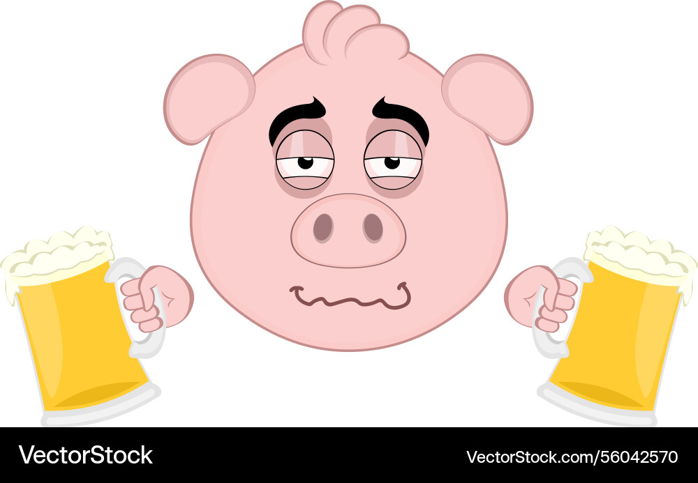 Emoji pig drunk beer Royalty Free Vector Image