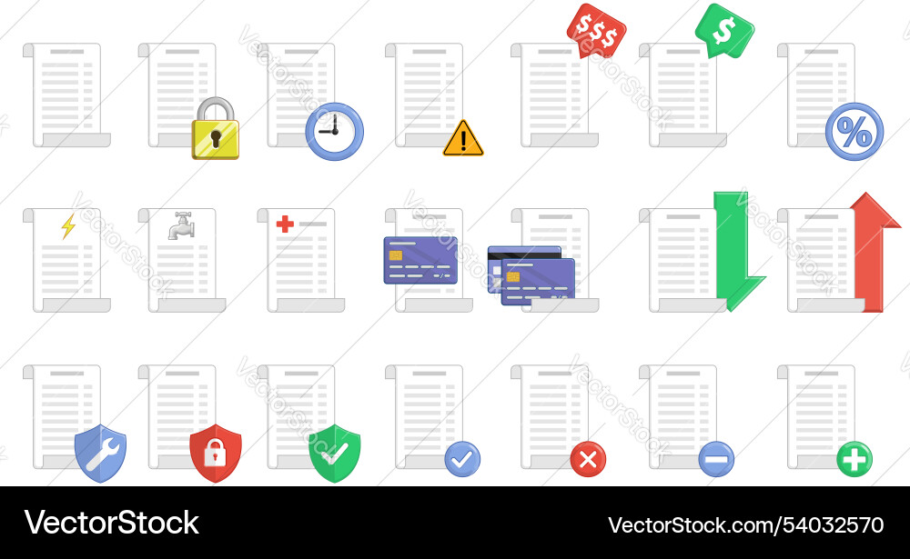 Invoice receipt paper billing charge set Vector Image