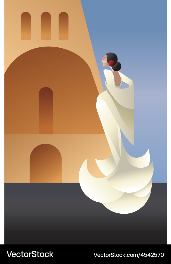 Styled spain flamenco dancer on sity landscape Vector Image