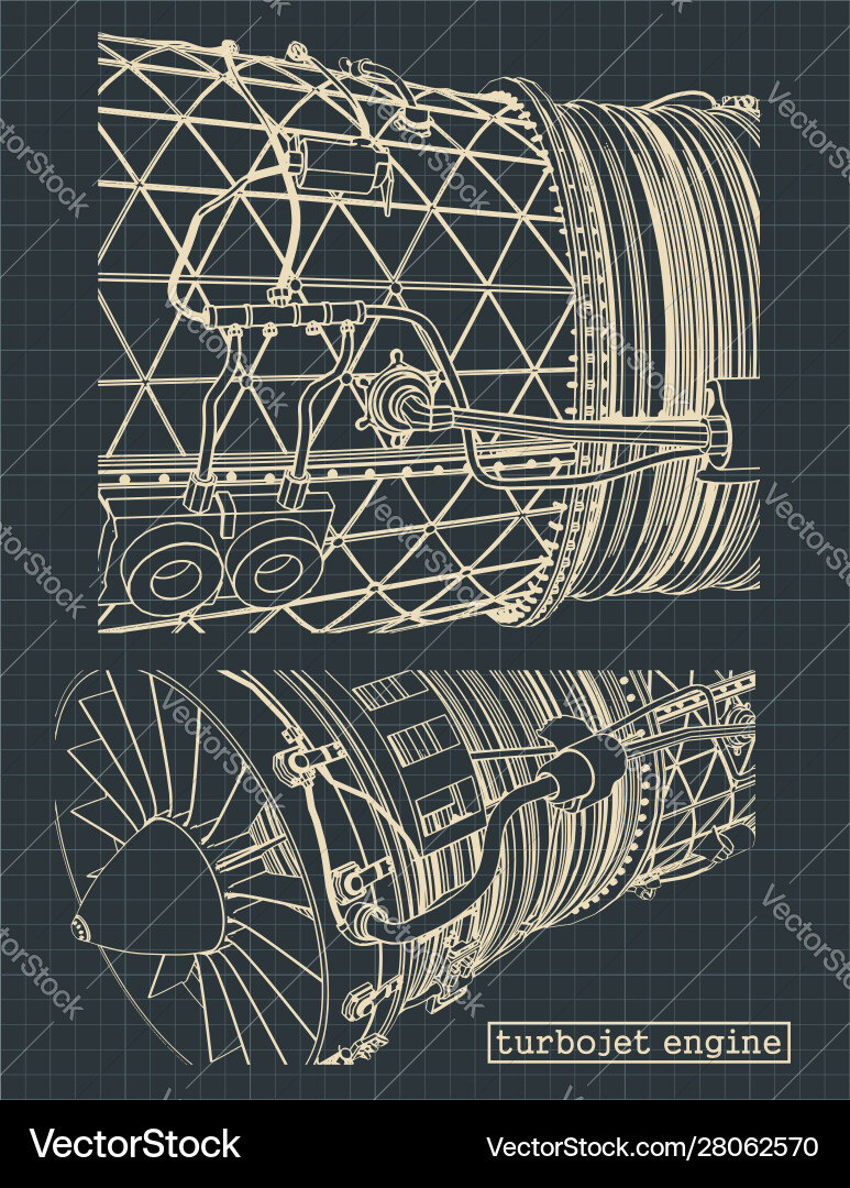 Turbojet engine drawings Royalty Free Vector Image