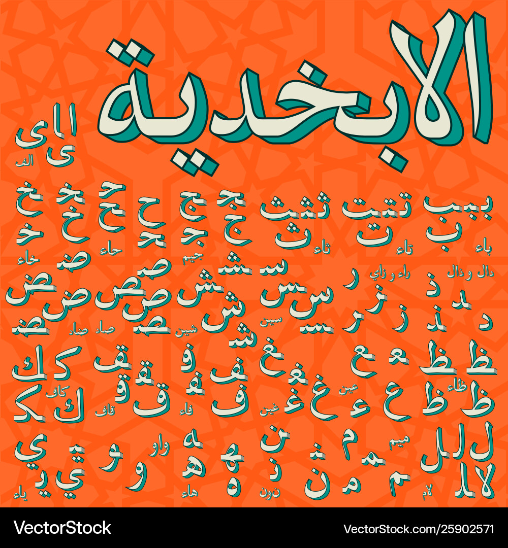 Arabic typeface alphabet Royalty Free Vector Image