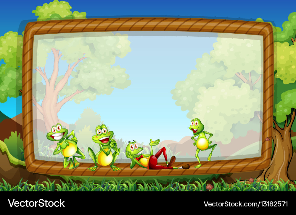 Frame template with frogs in the garden Royalty Free Vector