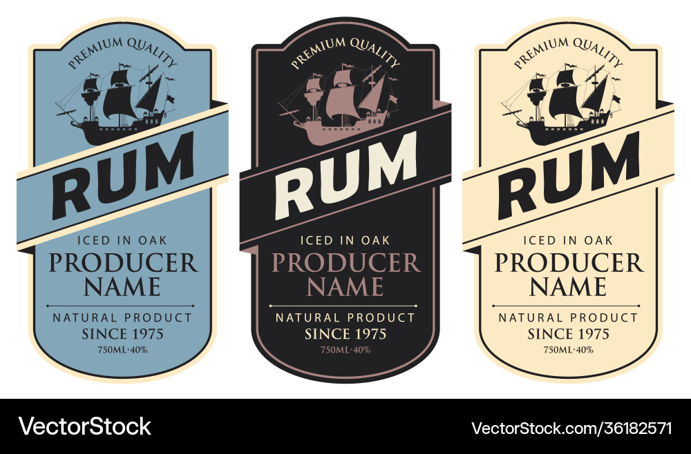 Labels for rum with sailing ship and inscriptions Vector Image
