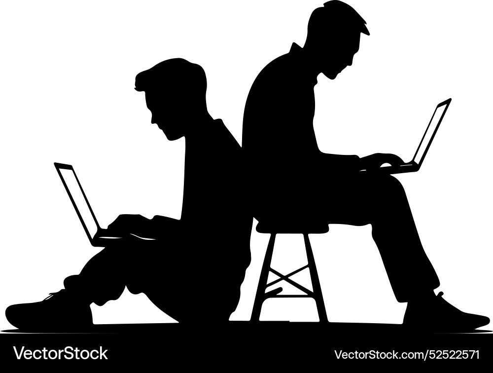 Two boy use laptop art Royalty Free Vector Image