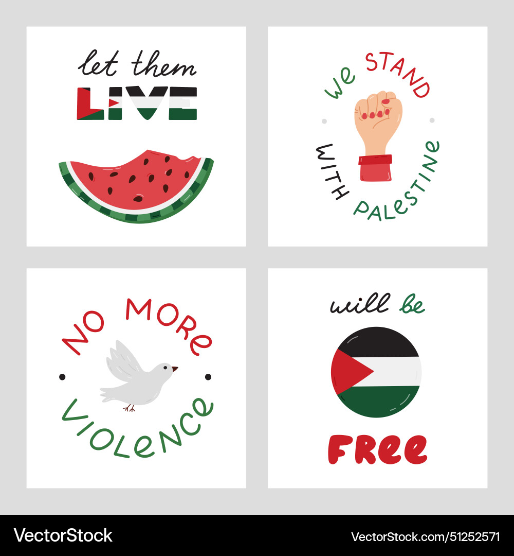 We stand with palestine set of posters Royalty Free Vector