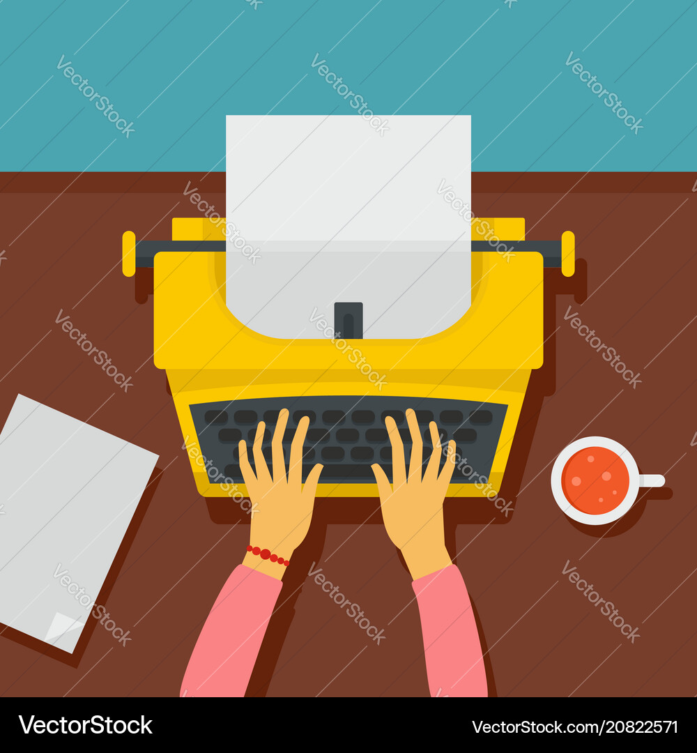 Woman Typing on Typewriter - Flat Icon Royalty Free Vector