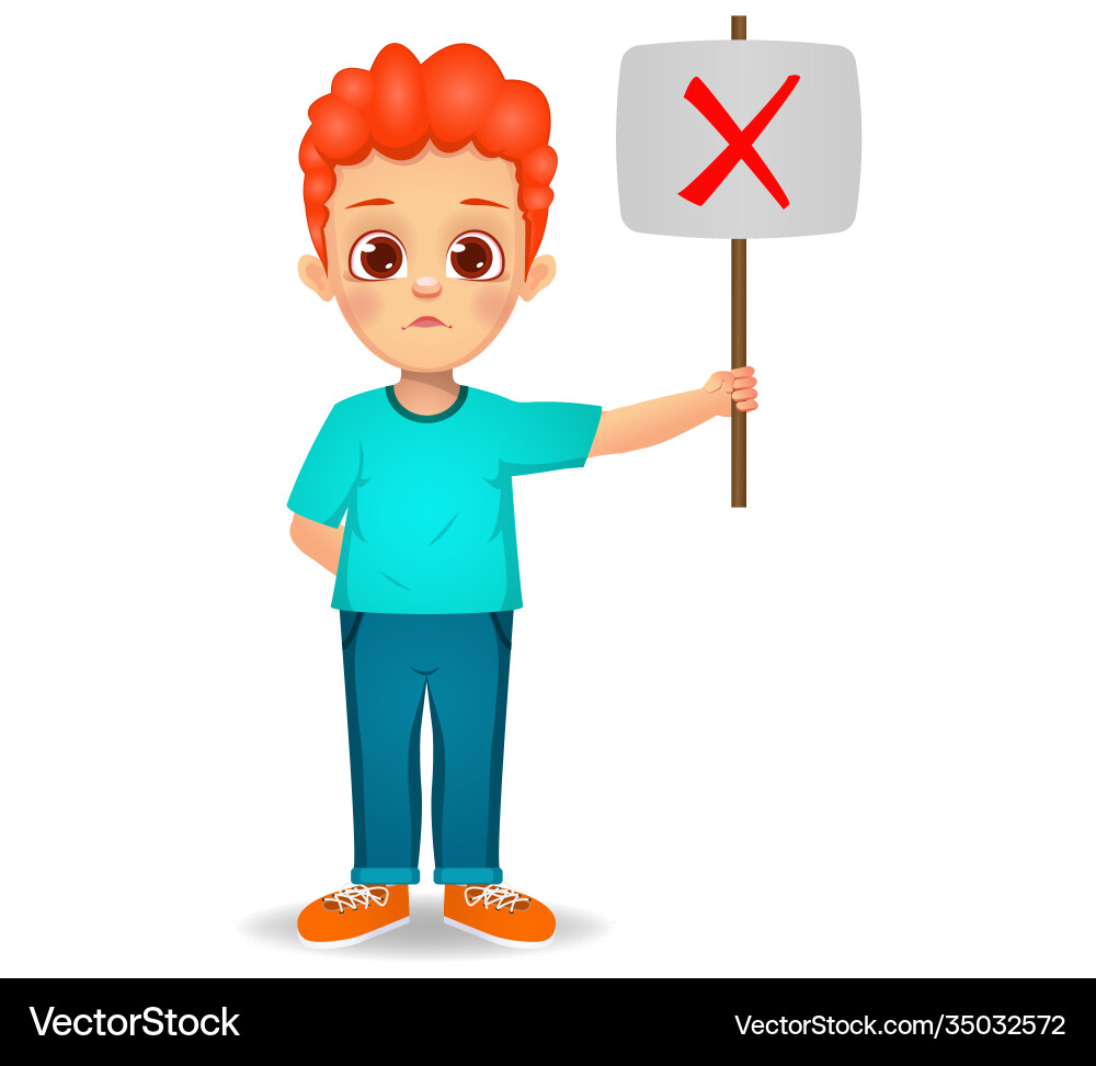 Cute boy showing wrong sign Royalty Free Vector Image
