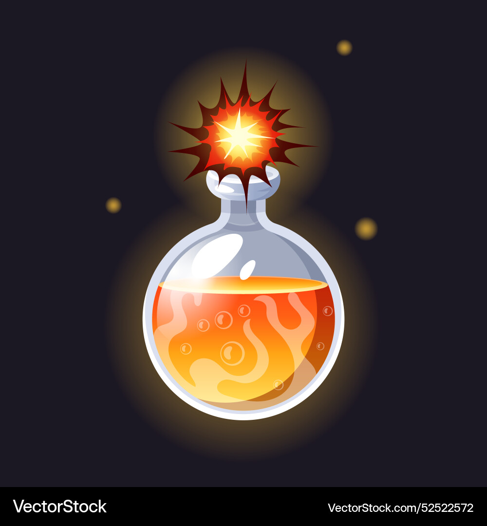 Magic potion elixir bottle fire explosion glass Vector Image