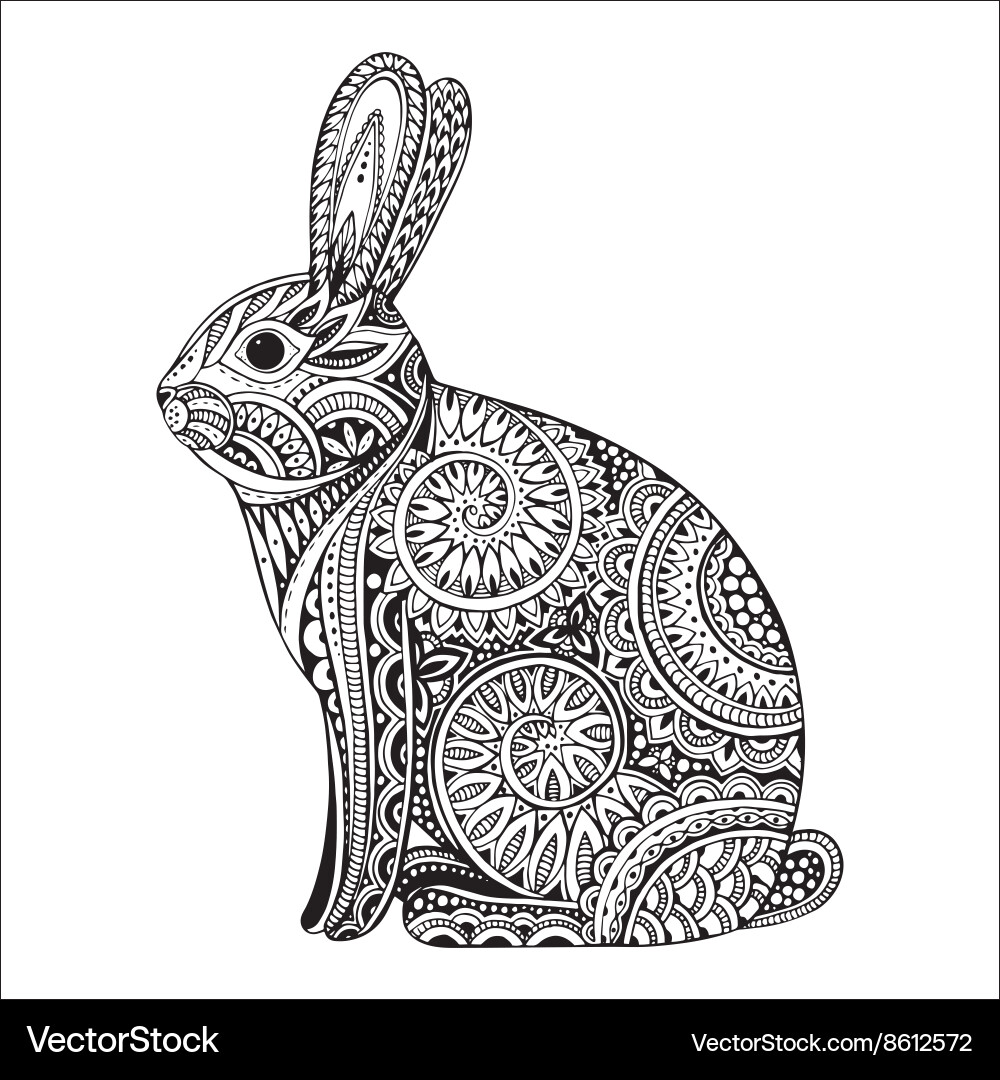 Ornate Floral Rabbit Drawing Royalty Free Vector Image