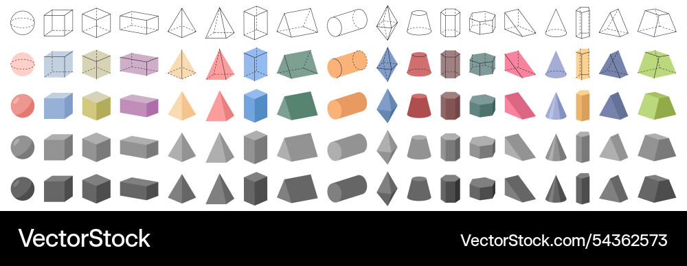 Colorful solid and contours geometric objects Vector Image