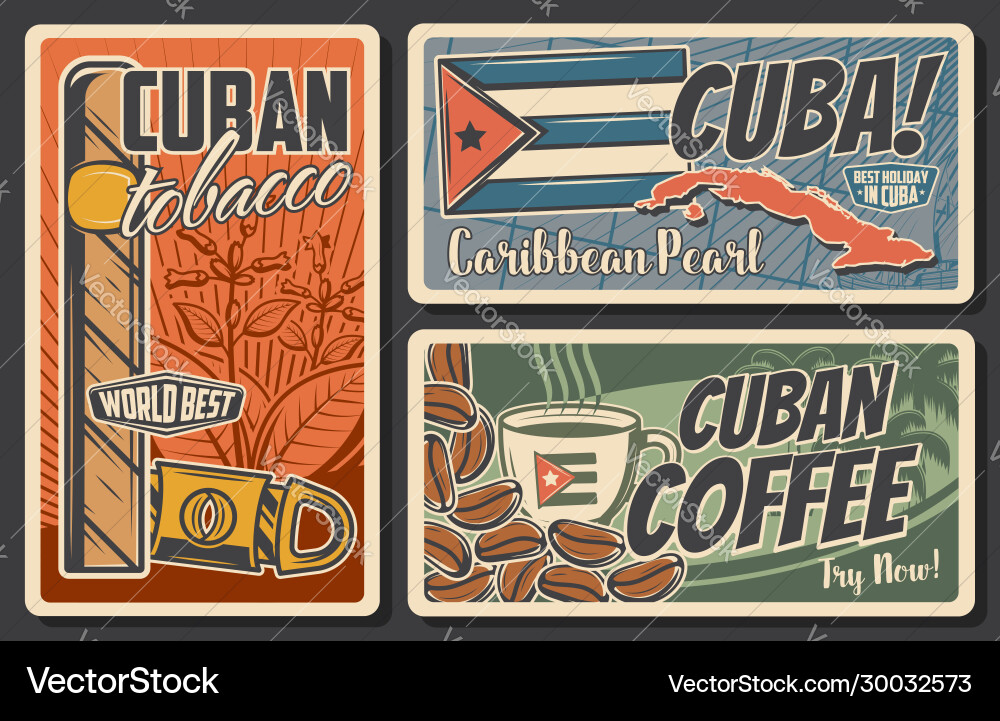 Cuba travel retro posters Royalty Free Vector Image