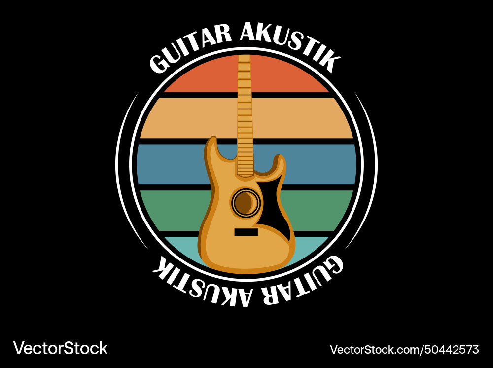 Guitar acoustic retro design landscape Royalty Free Vector
