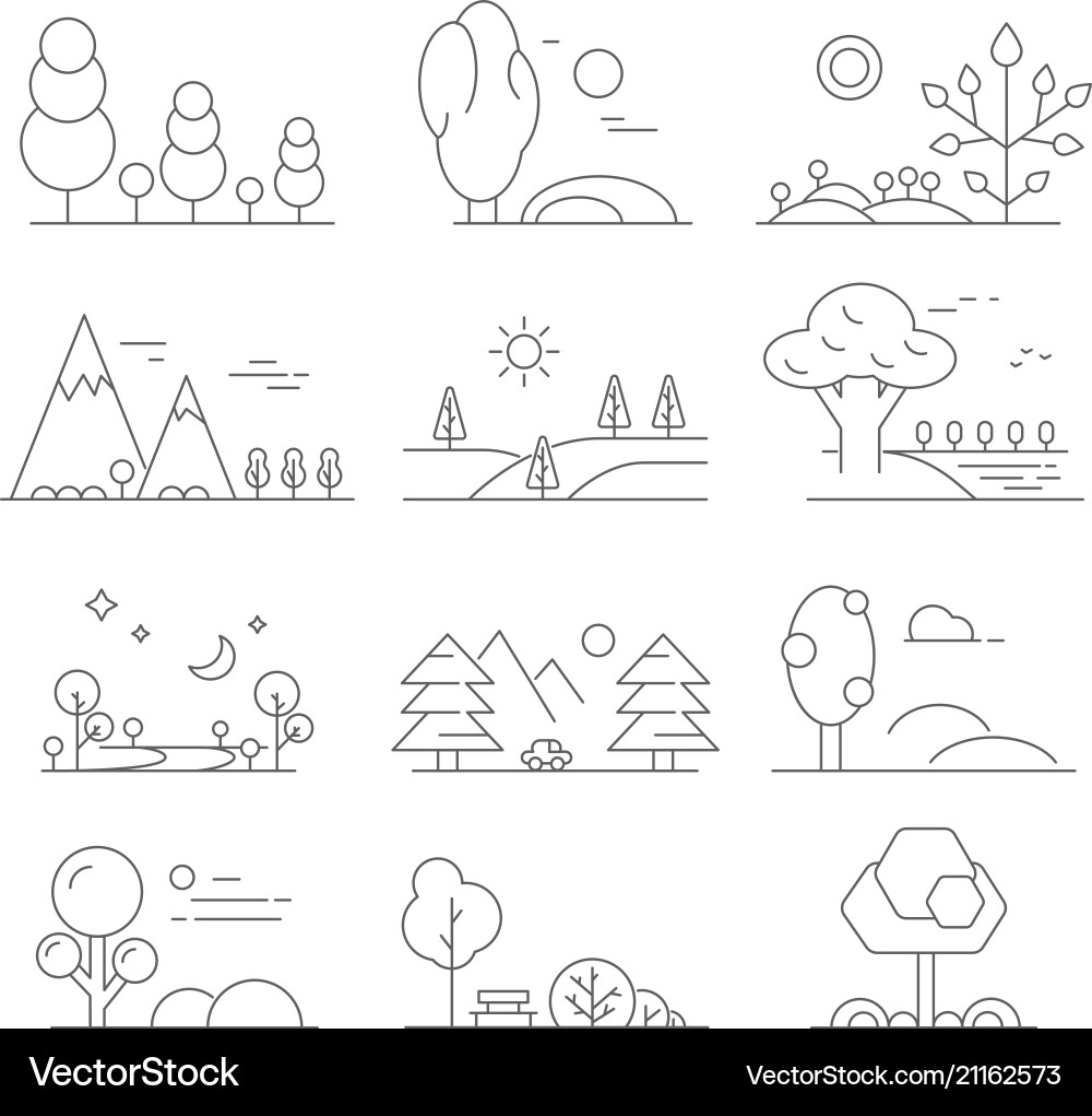Mono Line Tree Landscape Royalty Free Vector Image