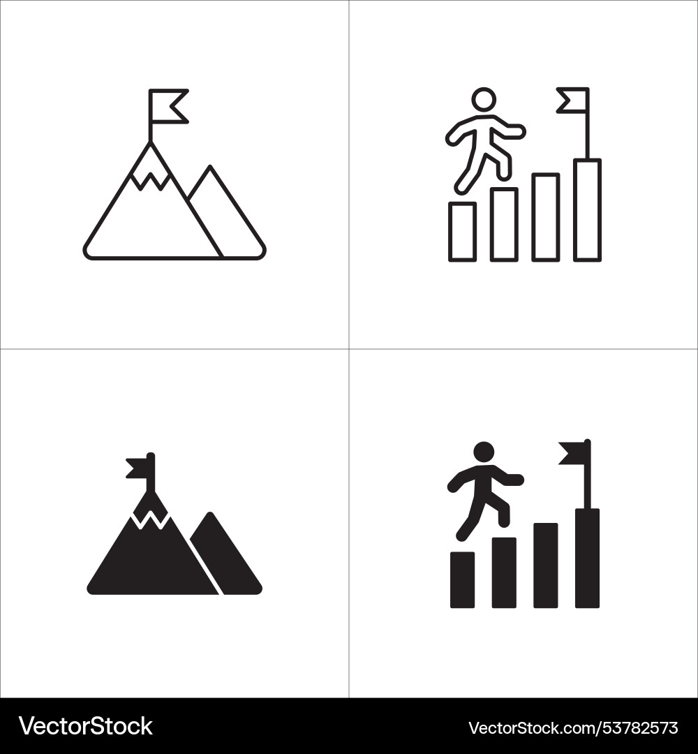 Target mountain icon set growth chart symbol aim Vector Image