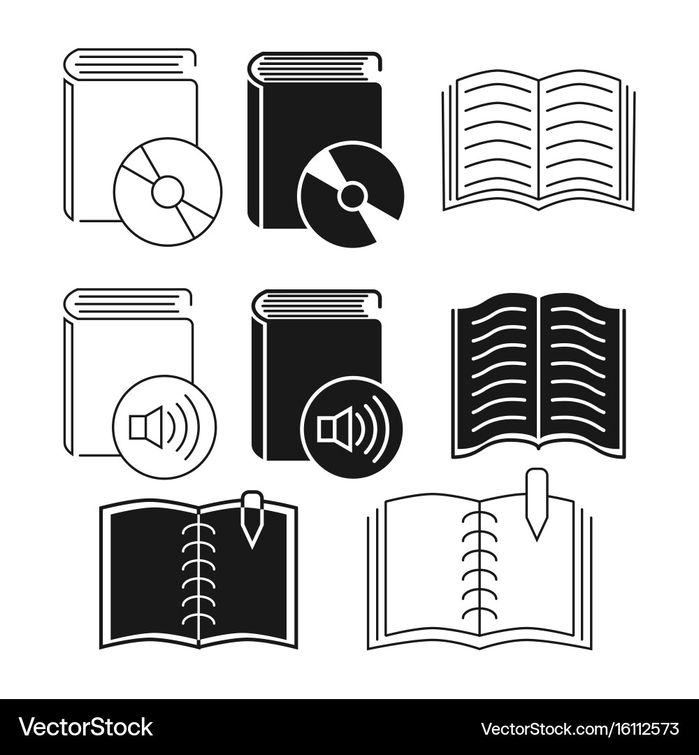 Thin line and outline book icons collection Vector Image